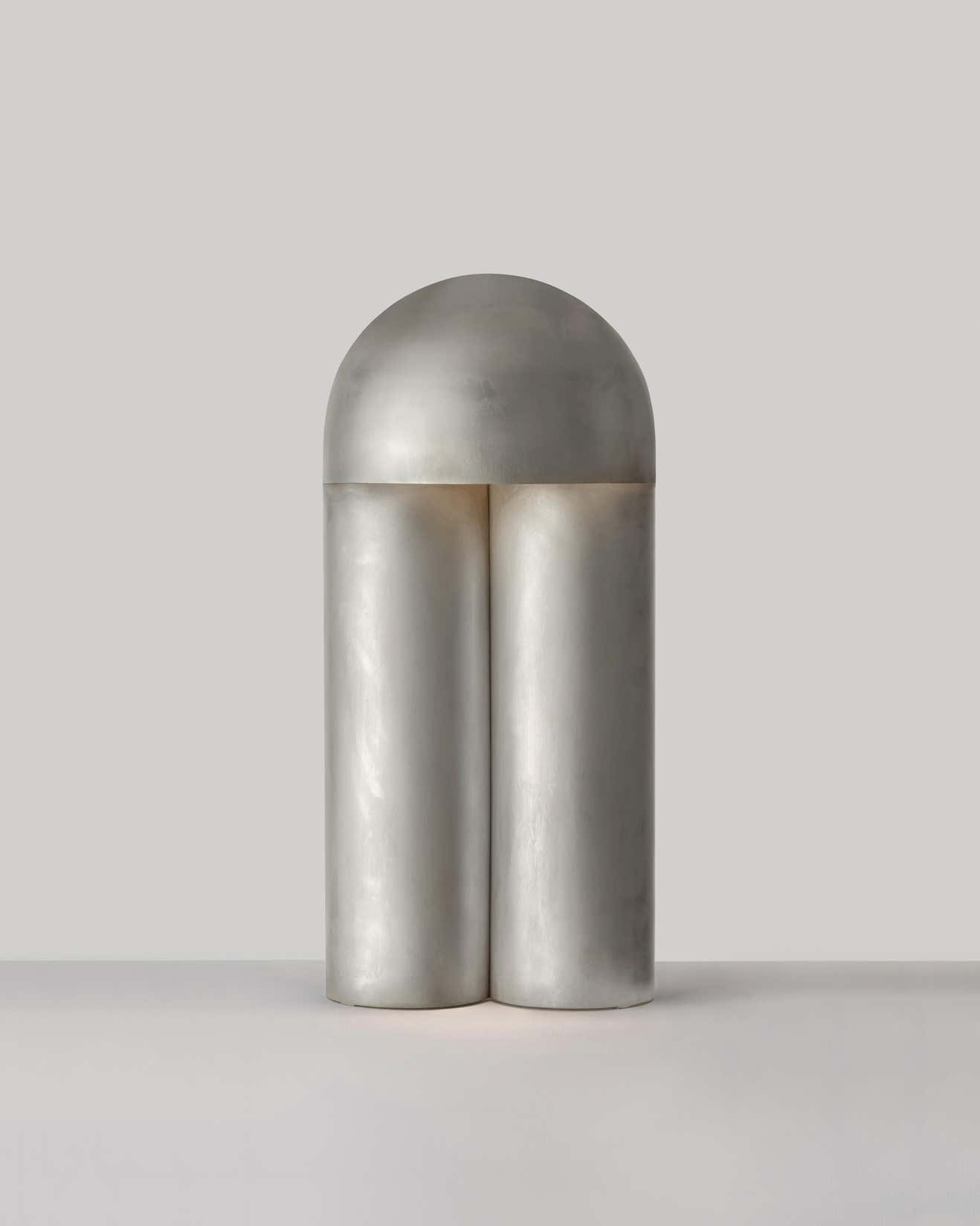 Monolith Silvered Brass Sculpted Table Lamp by Paul Matter - PHILIA