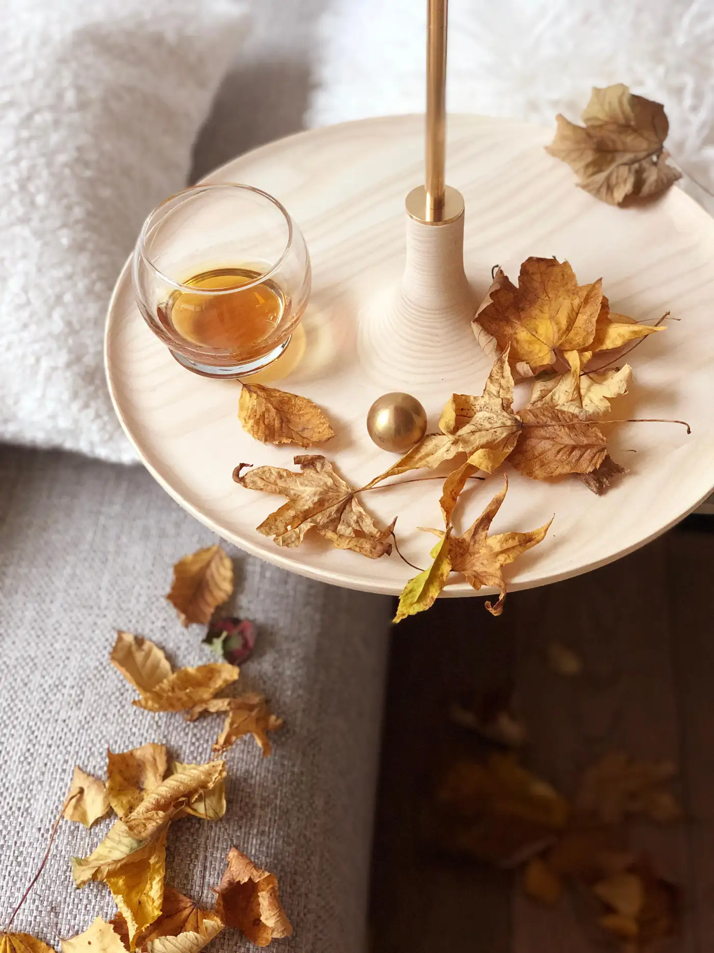 Toupy Bleached Ash And Brass 38 Hanging Table by Mademoiselle Jo - PHILIA
